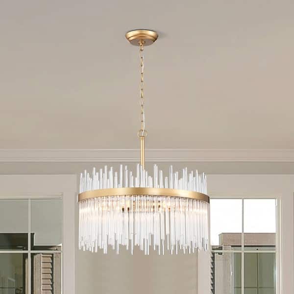 Casandra 5-light Shiny Bronze Chandelier with Clear Glass Bars - Shiny ...