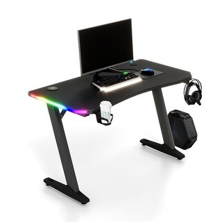 Furmax 47 in. RGB LED Lights Gaming Desk, Z Shaped Office PC Computer ...