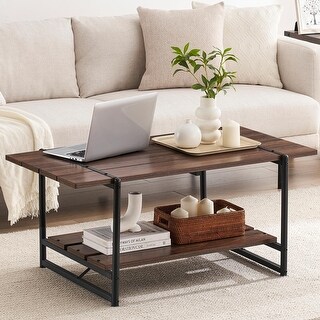 2-Tier Modern Industrial 41'' Large Wood Coffee Table with Storage ...