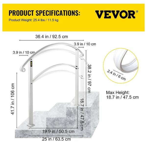 VEVOR Outdoor Handrails Fit 1or3 Steps Flexible Front Porch White ...