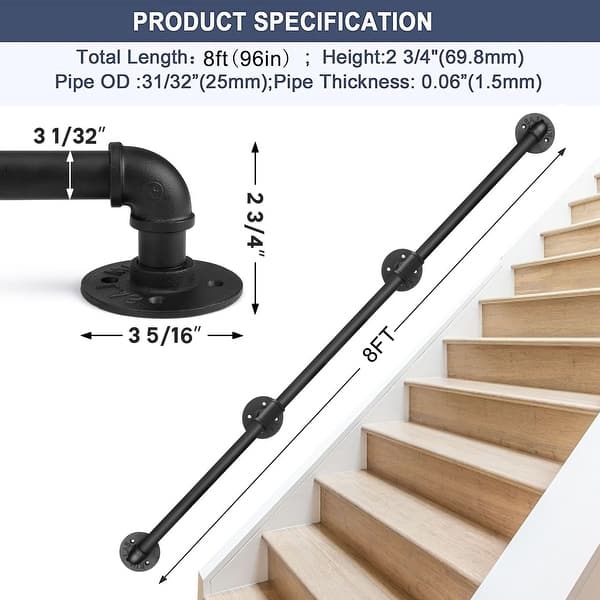 Staircase Handrails 8FT Handrails for Indoor Stairs Stair Railing Hand ...