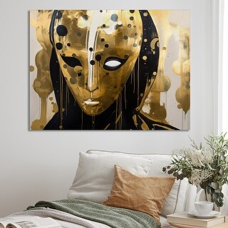 Designart "Golden Mask Abstract Gold And Black Painting" Abstract ...