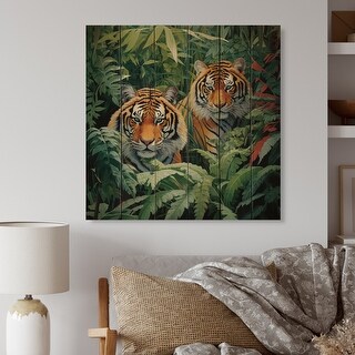 Designart "Asian Art Tigers In Jungle VI" Asian Print on Natural Pine ...