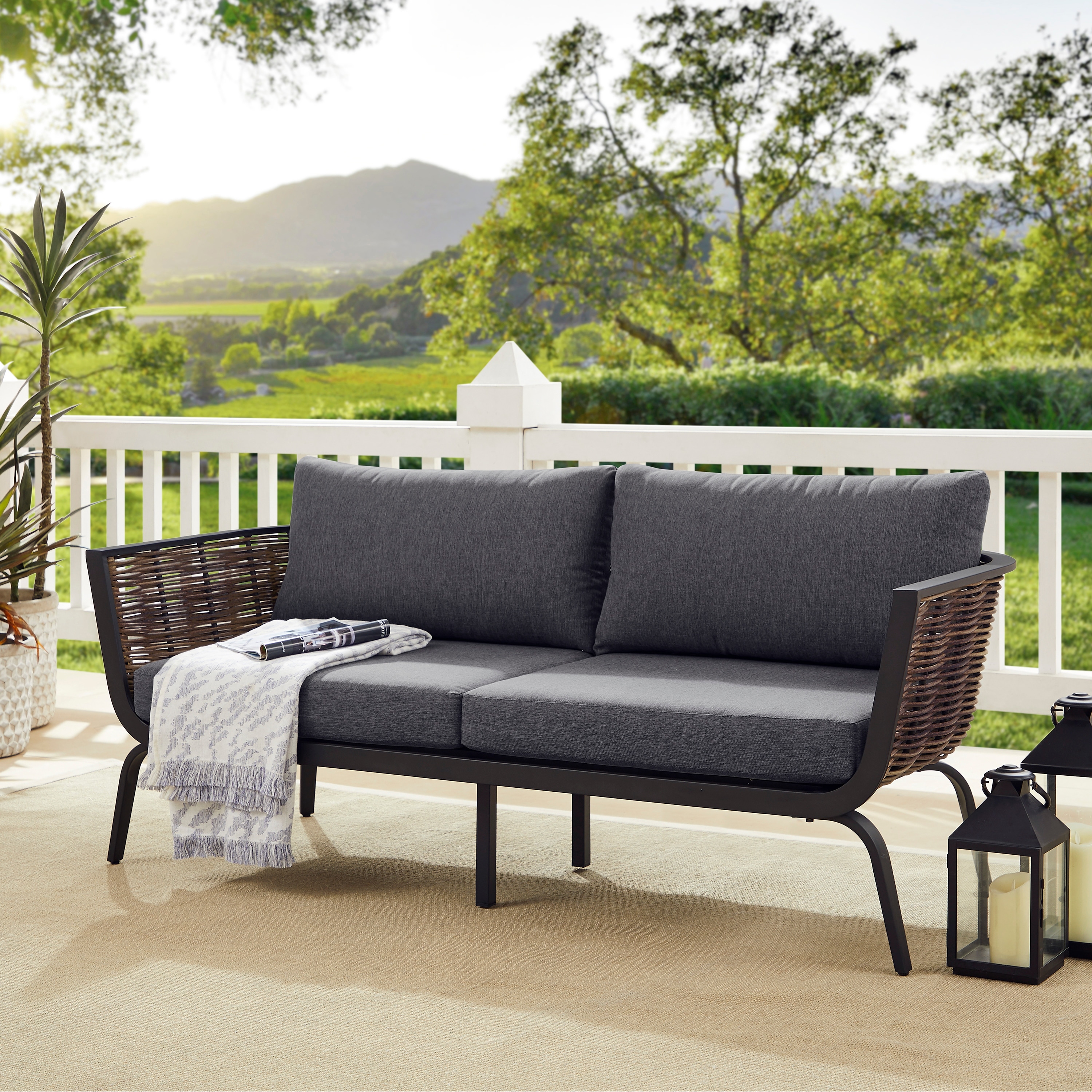 Black wicker patio loveseat store