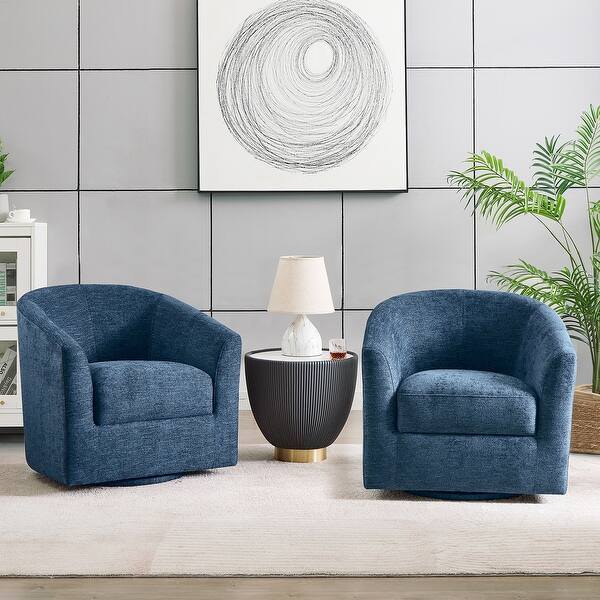 Cuenca Modern Wooden Upholstered Barrel Chair with Metal Swivel Base ...
