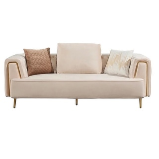 Luxi 83 Inch Sofa, Soft Cream Velvet Upholstery, Modern Chesterfield ...
