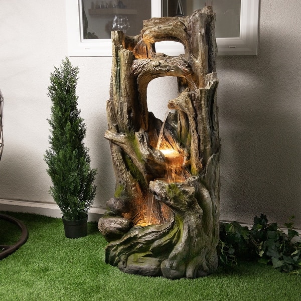 Alpine Corporation WIN1520 59" Indoor Outdoor 5 Tier Tree Bark Water ...