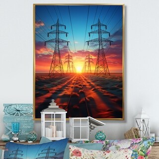 Designart "Power Lines Sunset" Power Lines Framed Wall Art Living Room ...
