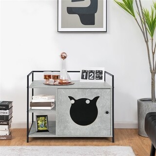 Wooden cat litter box, cat house with 2-level storage shelf living room ...