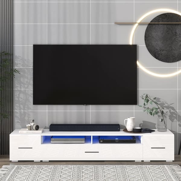 High Gloss TV Stand Cabinet for 90+ inch TV w/LED Lights - Bed Bath ...