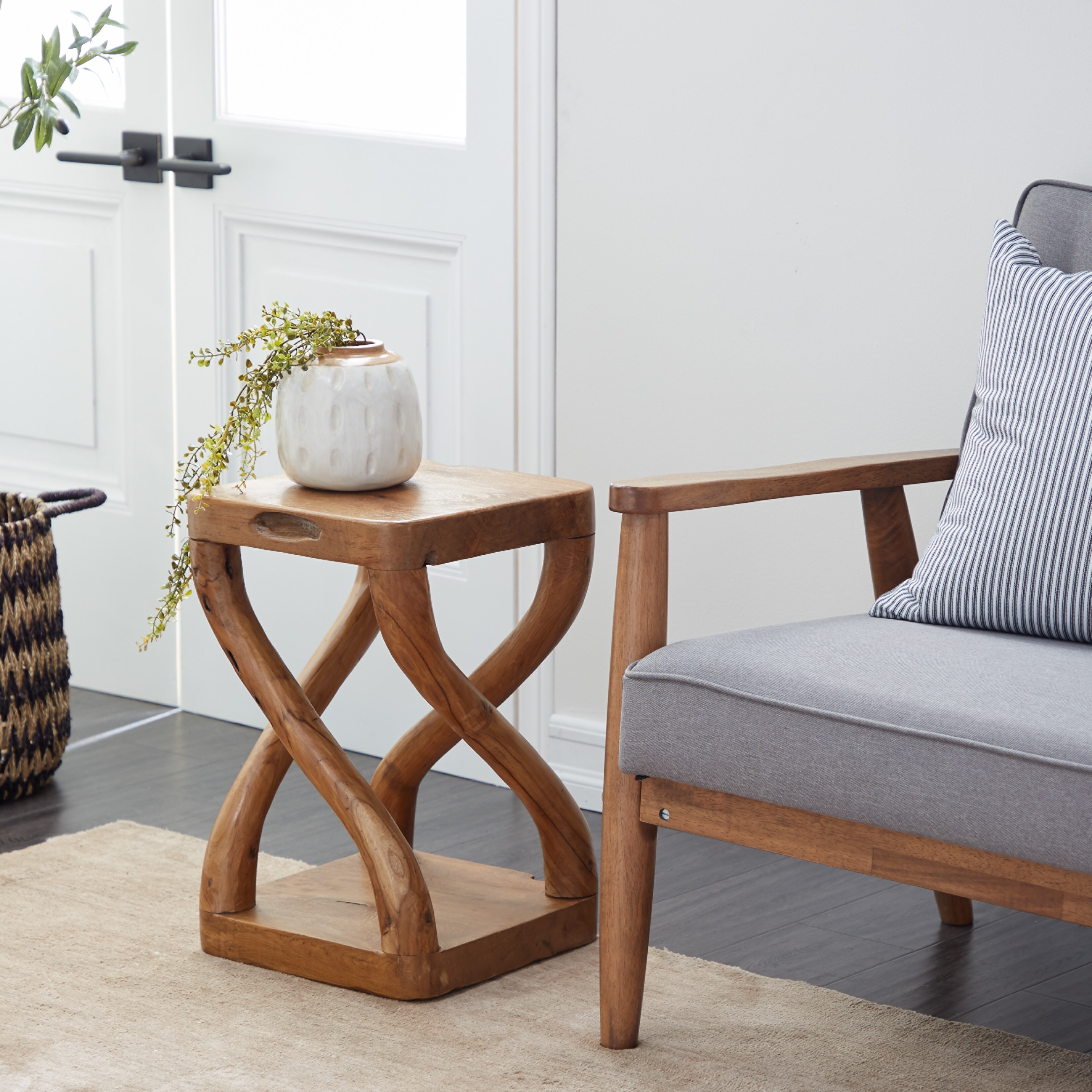 Brown Teak Wood Handmade Live Edge Stump Accent Table with Charred ...
