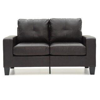 Flared Arm Faux Leather Tufted Straight Sofa - 58" - Dark Brown - Bed ...