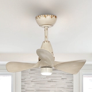 28" Distressed Beige 3-Blade DC Motor Ceiling Fan with Light and Remote ...