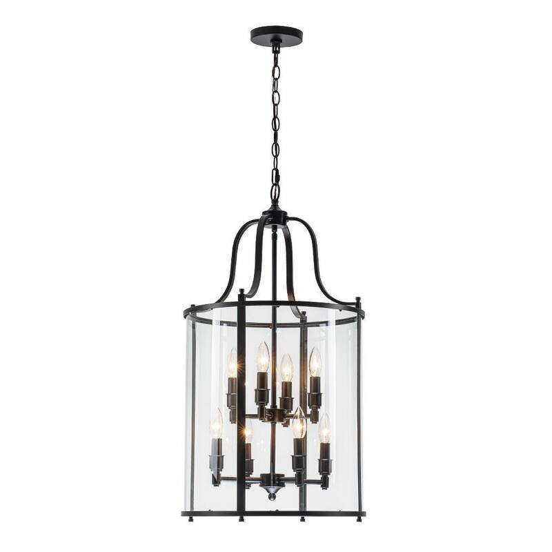 Classic Clear Glass Matte Black Round Entry Lantern Light 17in - Bed ...
