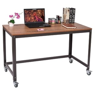 Industrial Modern Steel Frame Wood Top Computer Desk with Locking ...