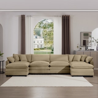 U-shape Sectionals with 2 Ottomans Chaise and Pillows, Tan - Bed Bath ...