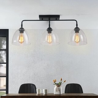 Antique 3 lights Semi Flush Mount Rustic Light with Glass Shade - Black ...
