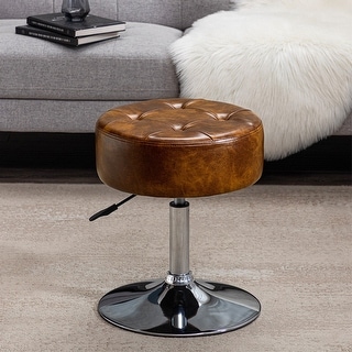 PU Leather Makeup Stool Height Adjustable Swivel Round Ottoman Brown ...