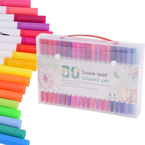 60 Colors Dual Tip Fineliner Art Markers Double Tipped Coloring Marker ...