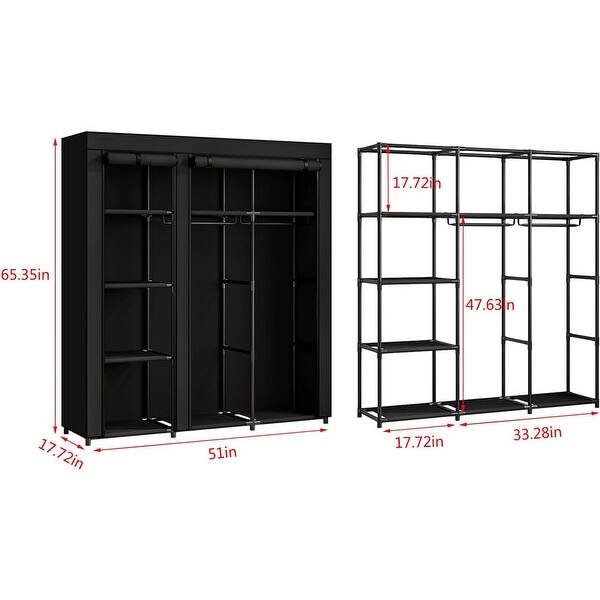 Portable 51-Inch Black Metal Hanging Rack Wardrobe Closet - N/A - Bed ...