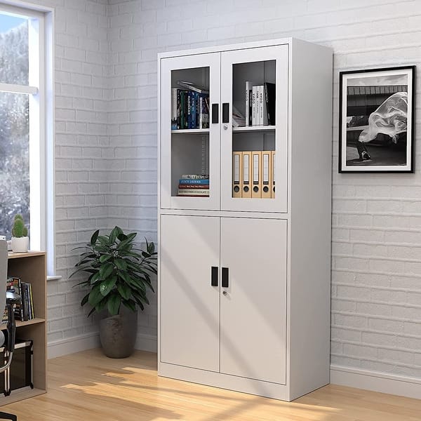 Metal Storage Cabinet with Locking Glass Doors and Adjustable Shelves ...