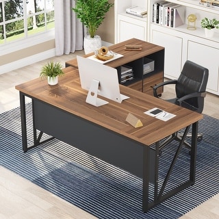 63-Inch Executive Desk with 47-Inch Mobile File Cabinet, L-Shaped ...