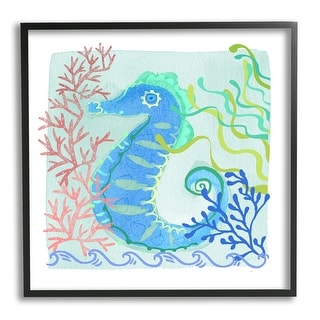 Stupell Funky Seahorse Portrait Layered Sea Life Botanicals Framed Wall ...