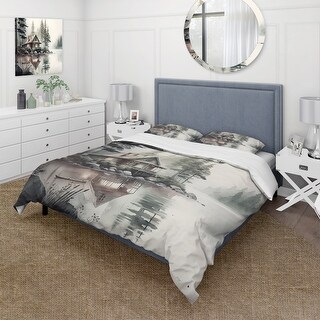 Designart "Cottage By The Lake I" Green Traditional - Bedding Cover Set ...