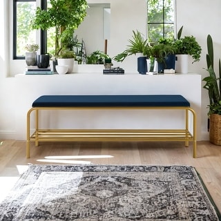 Navy Blue Velvet Single Layer Shoe Storage Bench For your Entryway ...