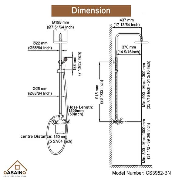 Exposed Pipe Shower System with 10-In Rainfall Shower Head and Handheld ...