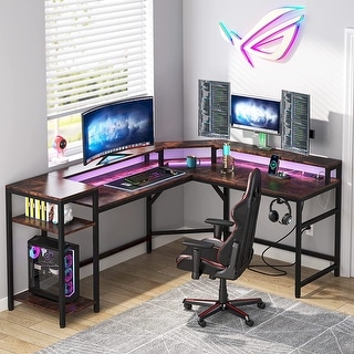 L-Shaped Gaming Desk with Power Outlets and LED Strips - Bed Bath ...