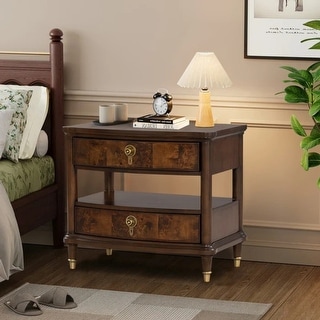 Traditional Style 1pc Nightstand Power Outlet Round Key Knobs Gold ...