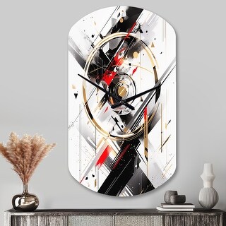 Designart - Black Red Multifaceted Whirls - Cubism Large Wall Clocks ...