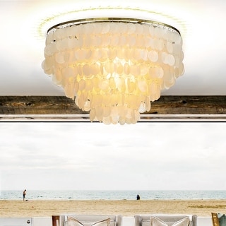 6-Light Coastal Natural Capiz Shell Tiered Flush Mount Ceiling LIght ...