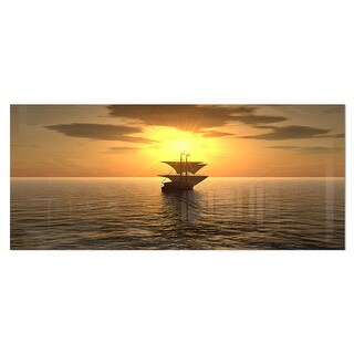 Designart 'Ship and Sunset' Seascape Photography Metal Wall Art - Bed ...