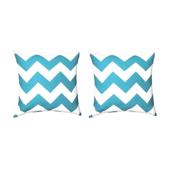 Pair of Turquoise Blue and White Chevron Print In/Outdoor Throw Pillows ...