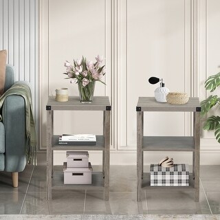 Set of 2 Square End Table, Wood Sofa Side Table with X-Shaped Metal ...