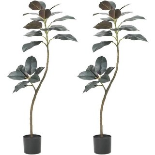 Artificial Rubber Tree, Tall Fake Tree with Pot - Green - Bed Bath ...