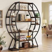 69" Bookshelf 6 Tiers Large Oval Wide Bookcase Industrial Open Display ...