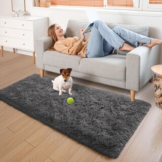 Ultra Soft Fluffy Black Bedroom Rug,Dark Grey - Bed Bath & Beyond ...