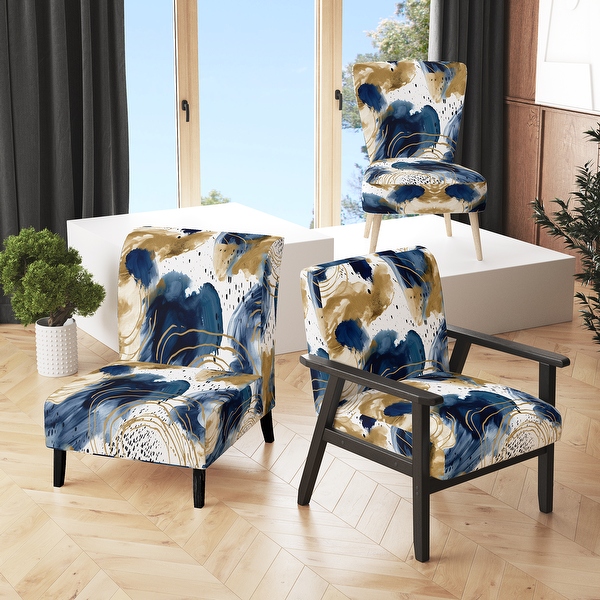 Designart Abstract Pattern With Blue Golden II Upholstered Abstract Accent Chair and Modern Arm Chair On Sale Bed Bath Beyond 40030258