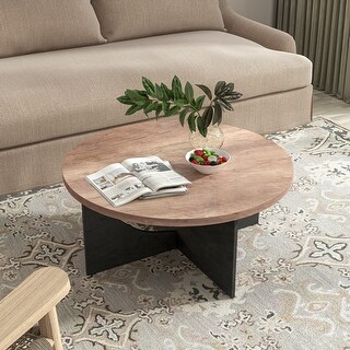 Rustic Brown Coffee Table Round End Table Center Table with Cross Legs ...
