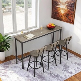4-Pieces Bar Table Set,Long Bar Table Set with 3 PU Upholstered Stools ...