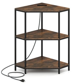 3-Tier Corner Printer Stand with Built-In Charging Station, Rustic ...