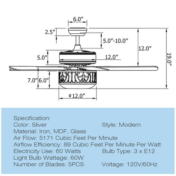 52" Ceiling Fan with Light Reversible Blade and Adjustable Speed - 19 ...