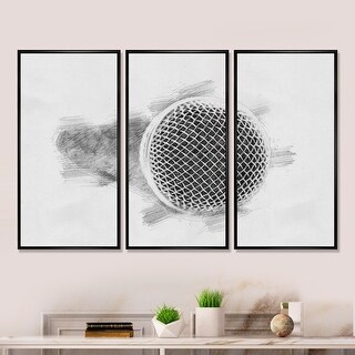 Designart "Microphone in Pencil Sketch" Music Framed Wall Decor Set of ...