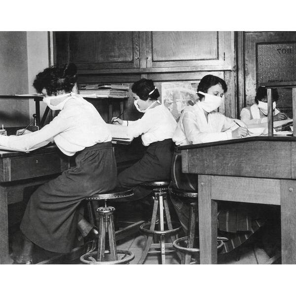 Spanish Flu Epidemic 1918-1919 In America Young Women Office Workers ...