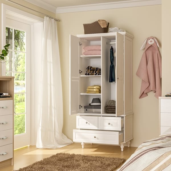 Timechee Two Door Armoires Wardrobes Three Drawers and Hanging Rod - On ...