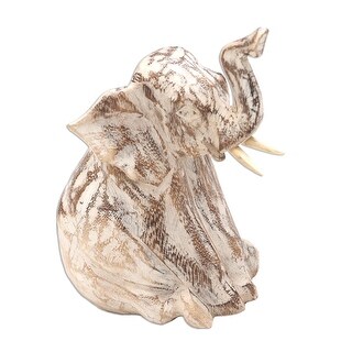 Novica Handmade Rustic Sitting Elephant Wood Sculpture - Bed Bath ...