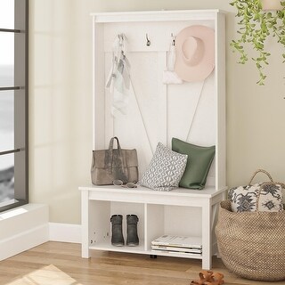 Scandi Farmhouse Entryway Hall Tree Bench - Ivory Oak - Bed Bath ...